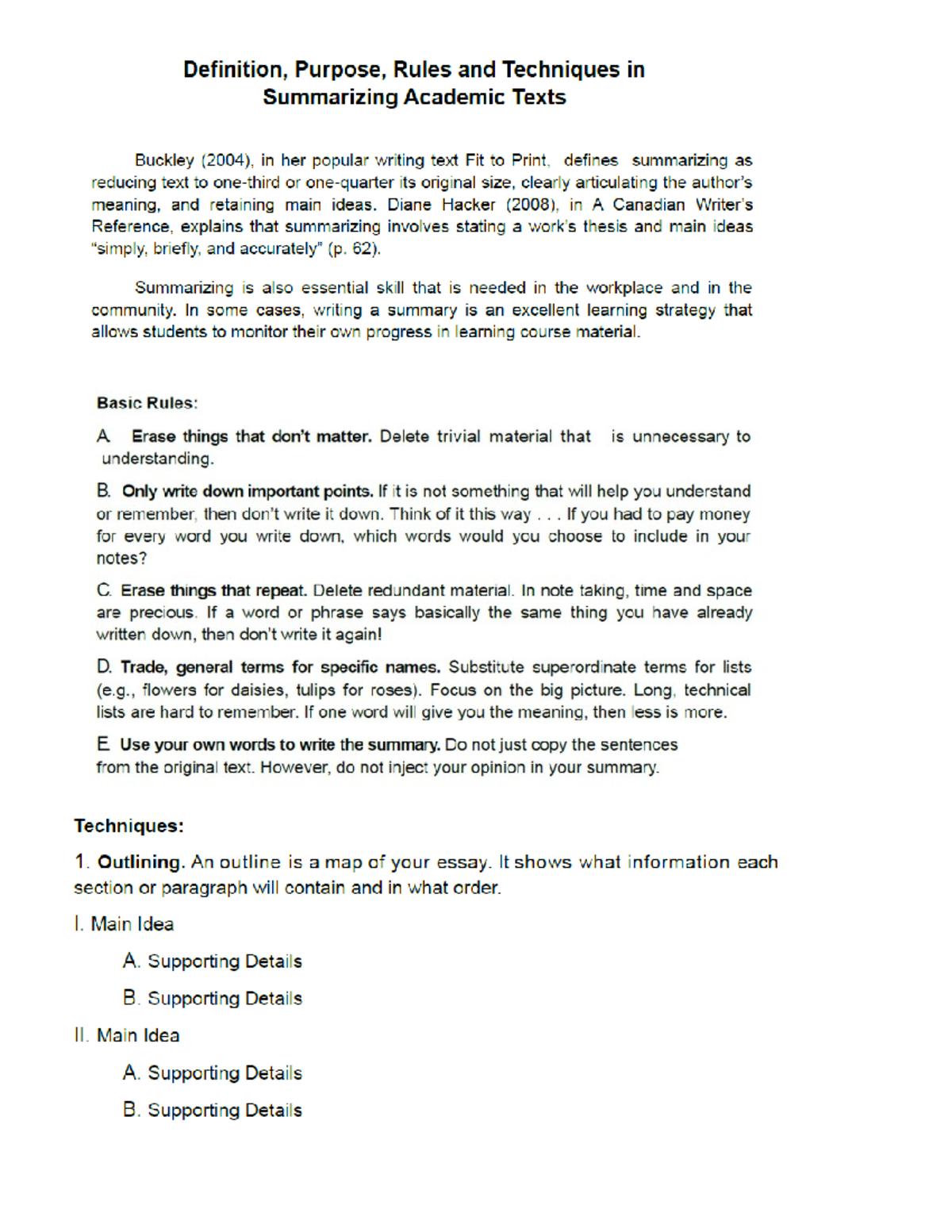 Summarizing Text - Summary - Basic Education - Studocu