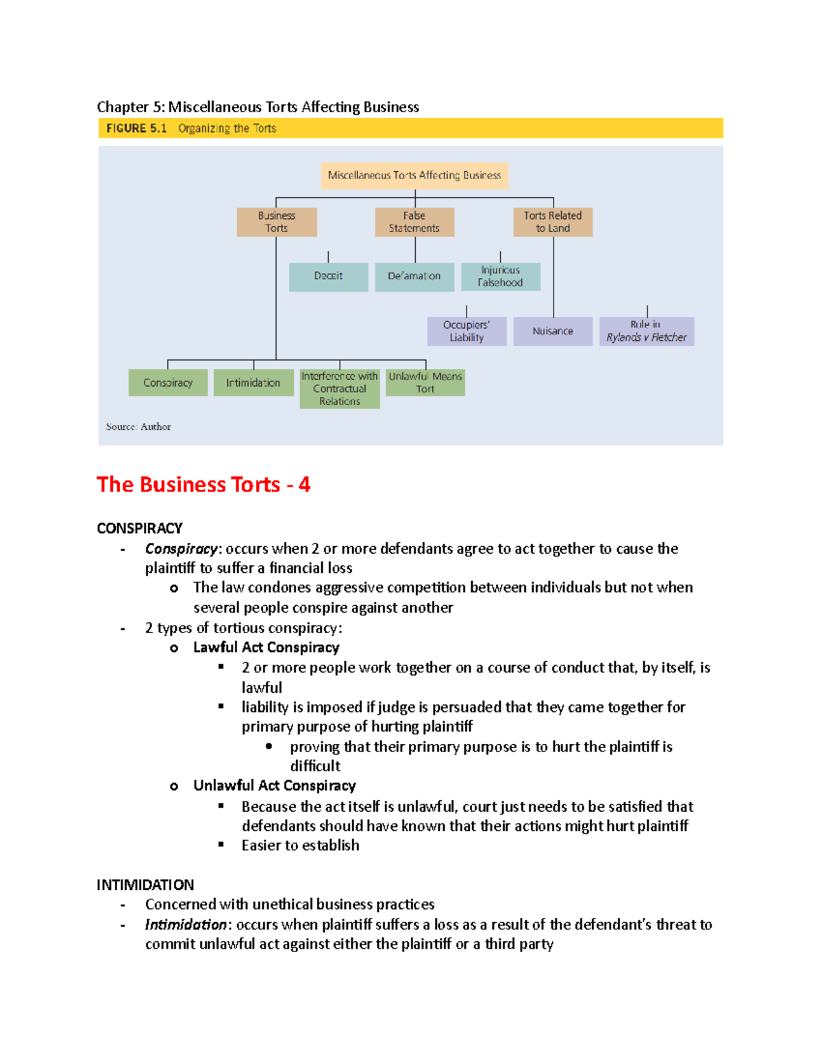 Law 122 - ch 5 - chapter 5 notes - Chapter 5: Miscellaneous Torts ...