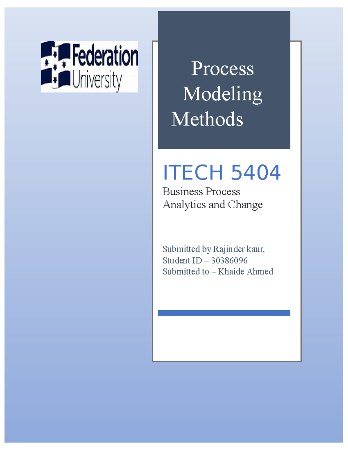 Itech 5404, Assignemnt process modeling methods - Process Modeling ...