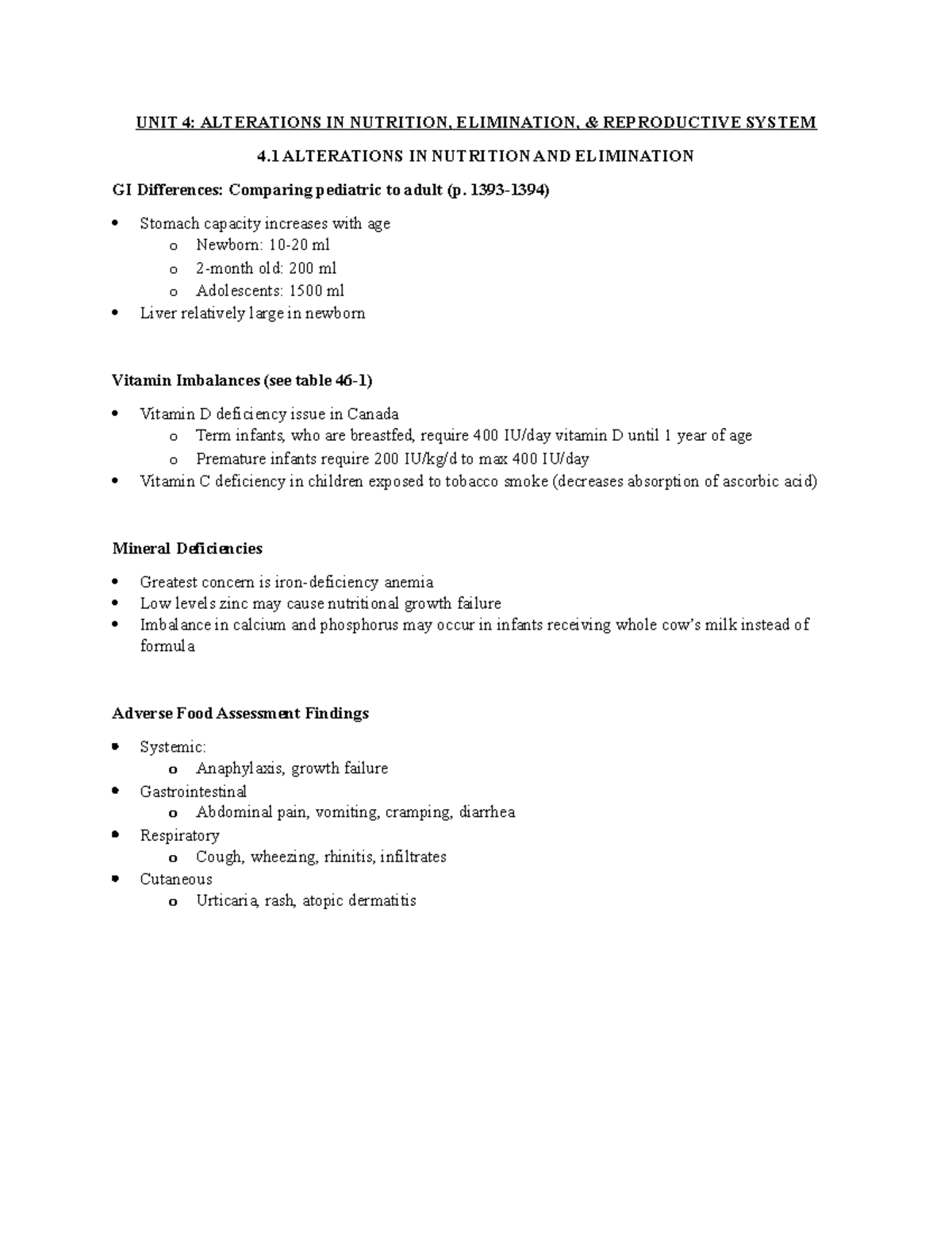 UNIT 4 PEDS - unit 4 of pediatric nursing lecture - UNIT 4: ALTERATIONS ...