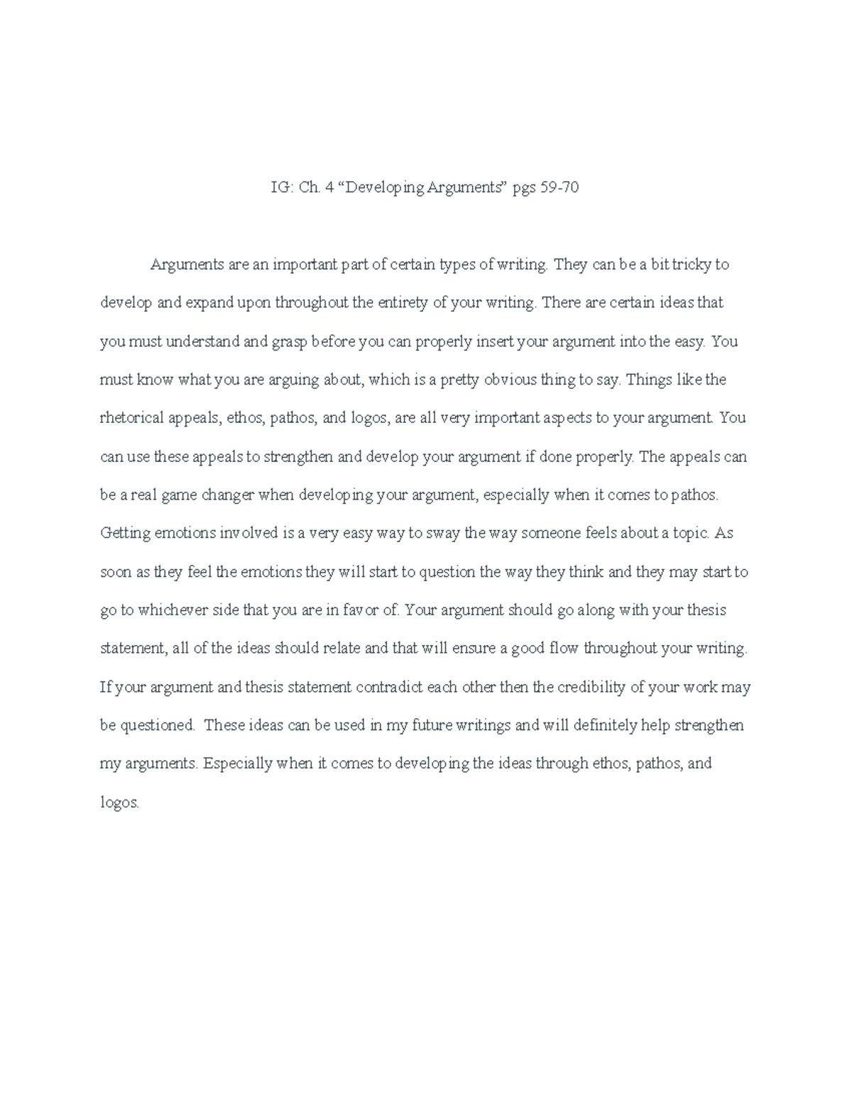 Developing arguments notes - IG: Ch. 4