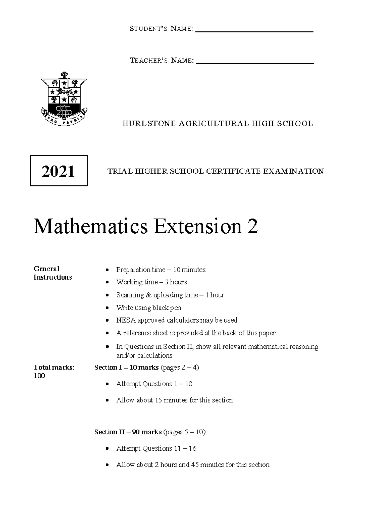 HAHS EXT2 Task 4 2021 - None - ####### STUDENT’S N AME: ####### T ...