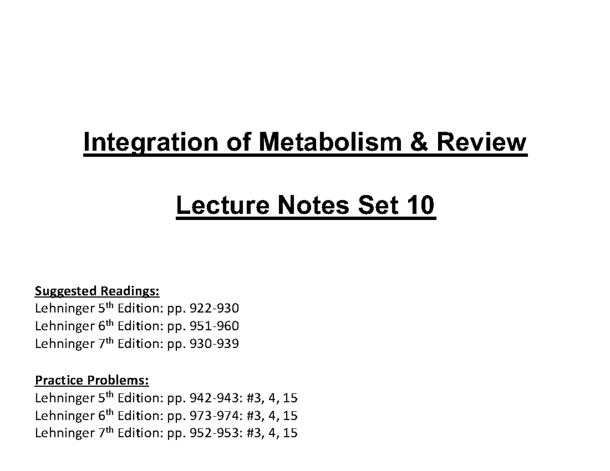 BIOC 302 - Set 10 - Integration of Metabolism S20 Upload - Warning: TT: undefined function: 32 ...