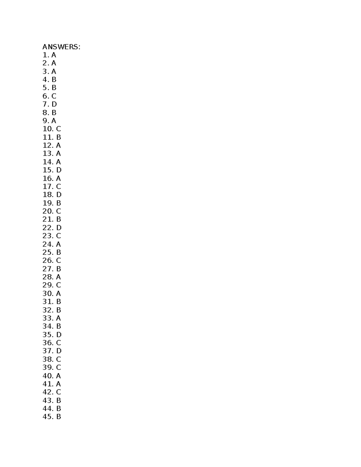 Answers - heggghg - ANSWERS: 1. A 2. A 3. A 4. B 5. B 6. C 7. D 8. B 9 ...