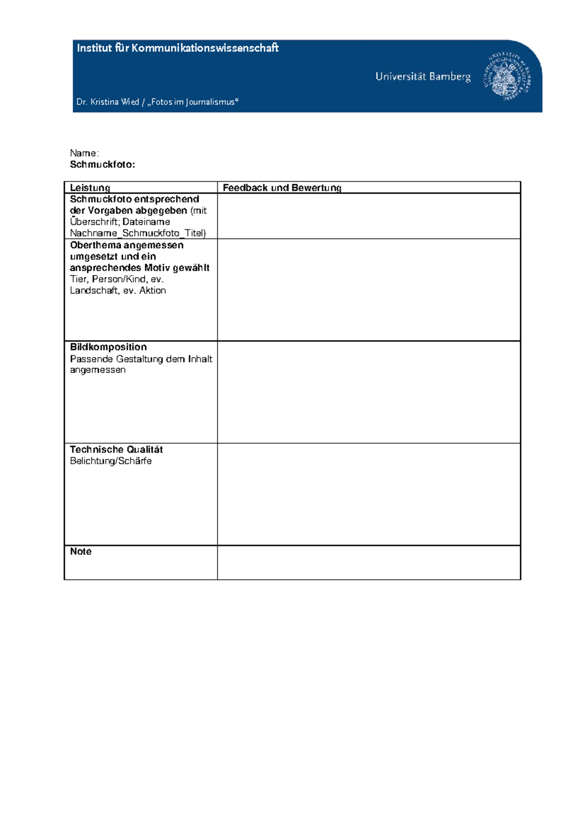 Feedbackbogen Schmuckfotos - VL Allgemeine Pädagogik - Institut für ...
