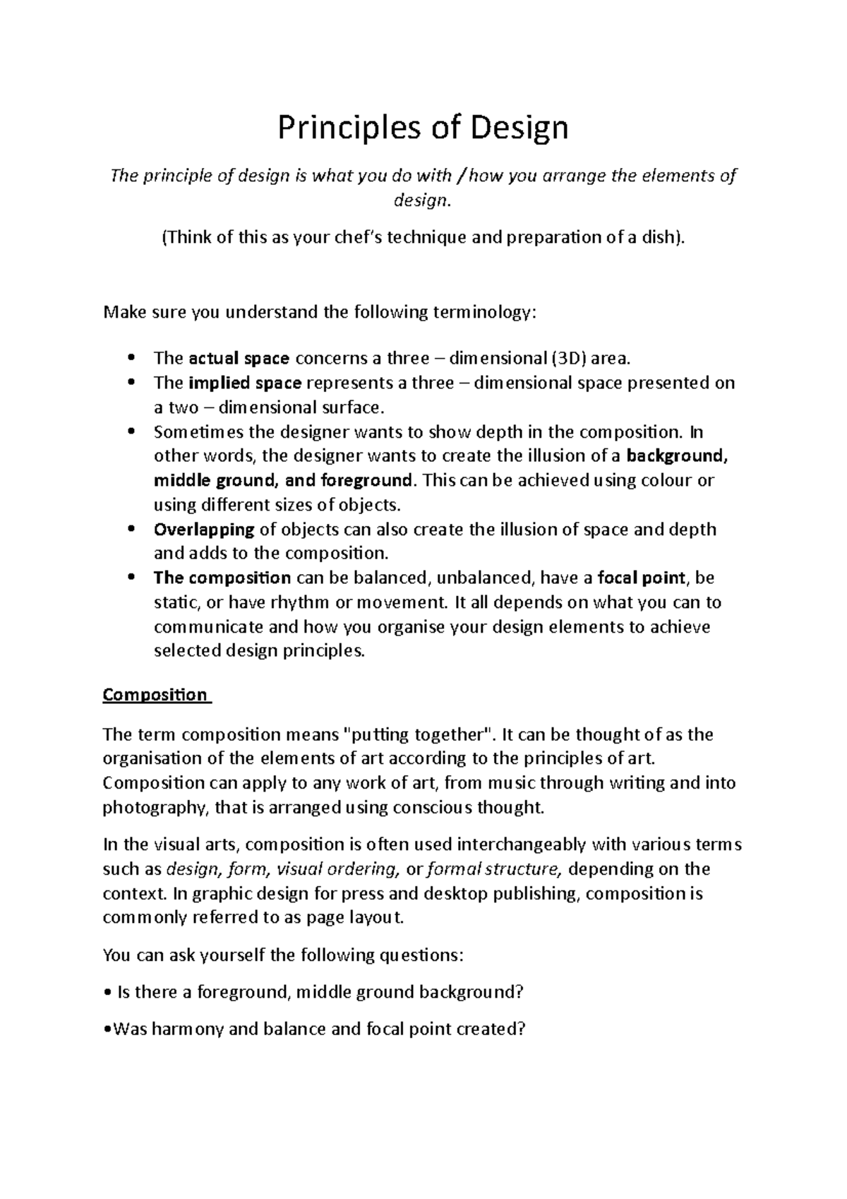 Principles of Design - Detailed notes about this movement. - Principles ...