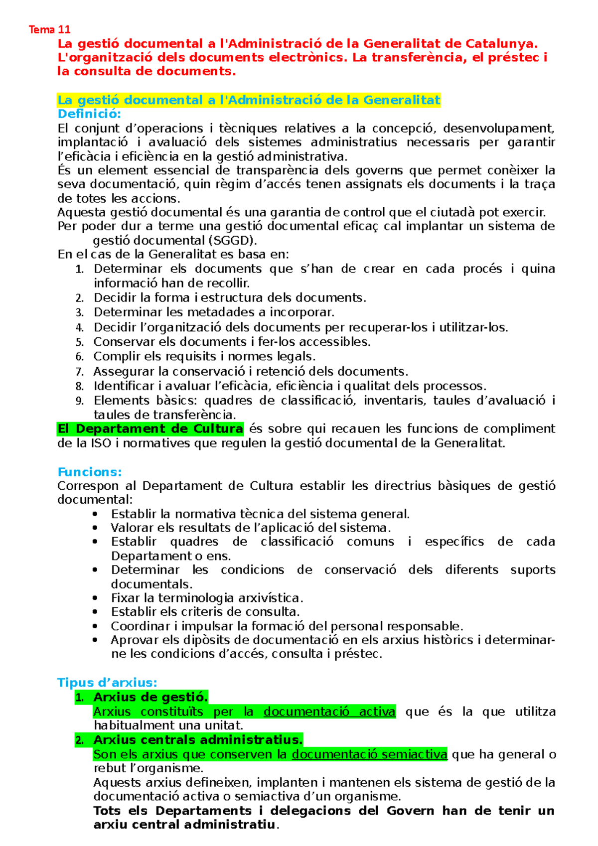 Tema 11 resum - La gestió documental - Tema 11 La gestió documental a l'Administració de la ...