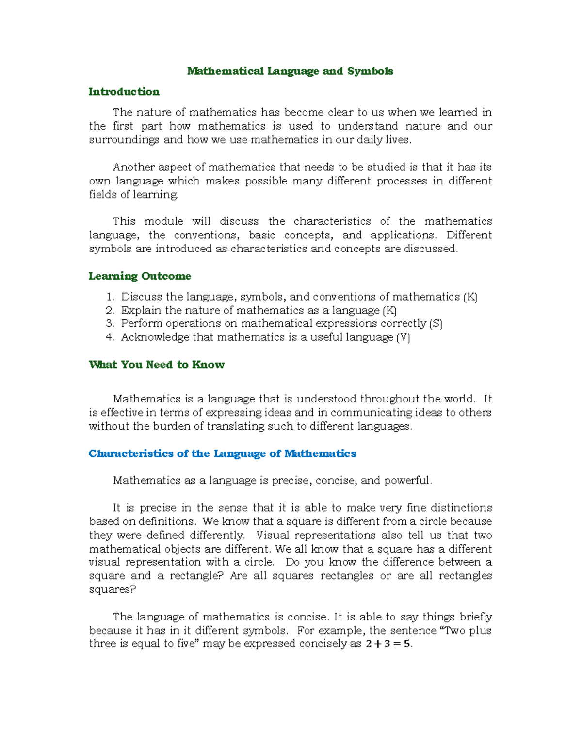 2 Mathematical Language And Symbols Mathematical Language And 