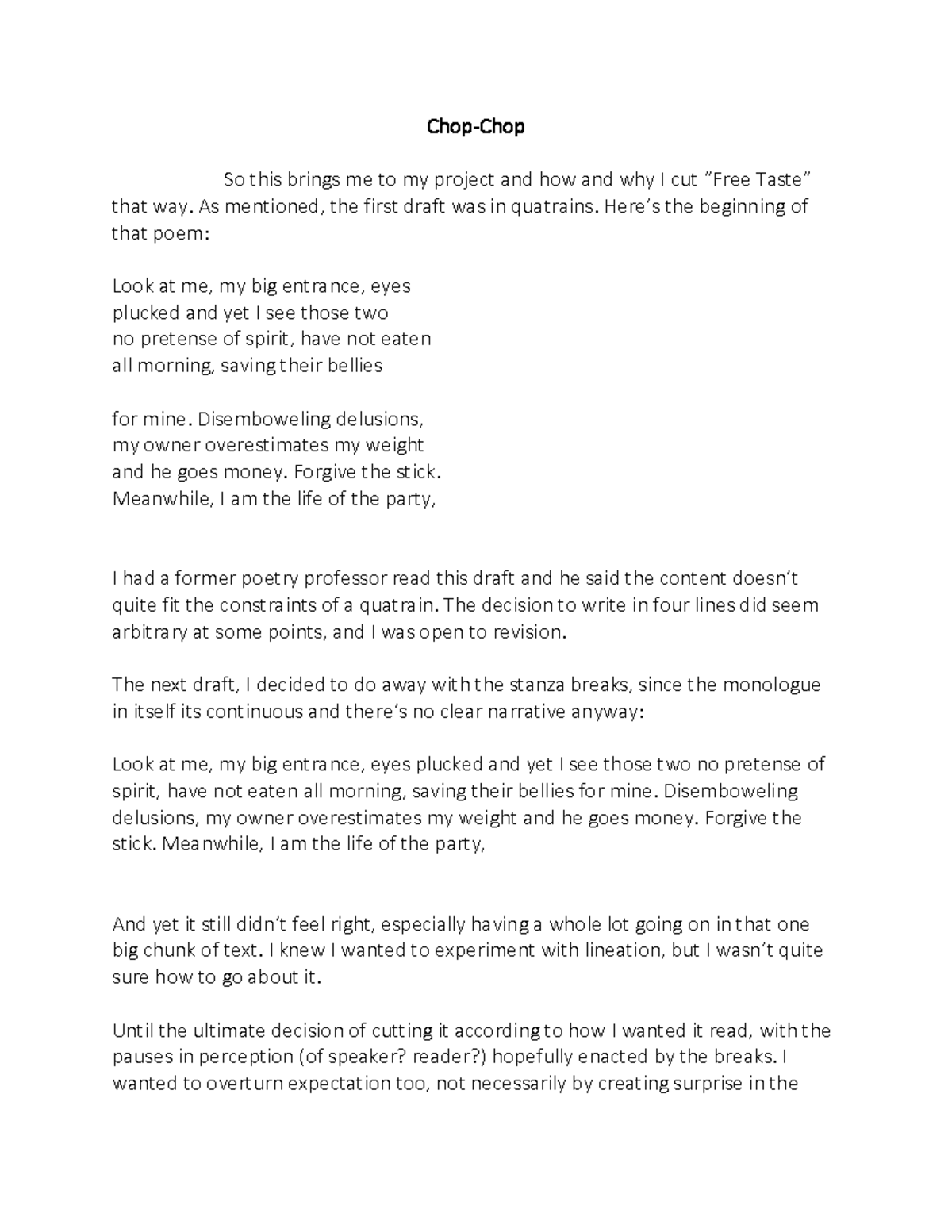 Chop-Chop (Anonymous) (Reading Selection in Creative Writing) - Studocu