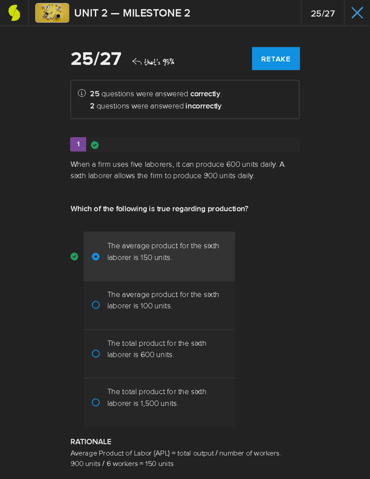 Sophia Micro Milestone 2 - 1 25/27 that's 93% RETAKE 25 questions were ...