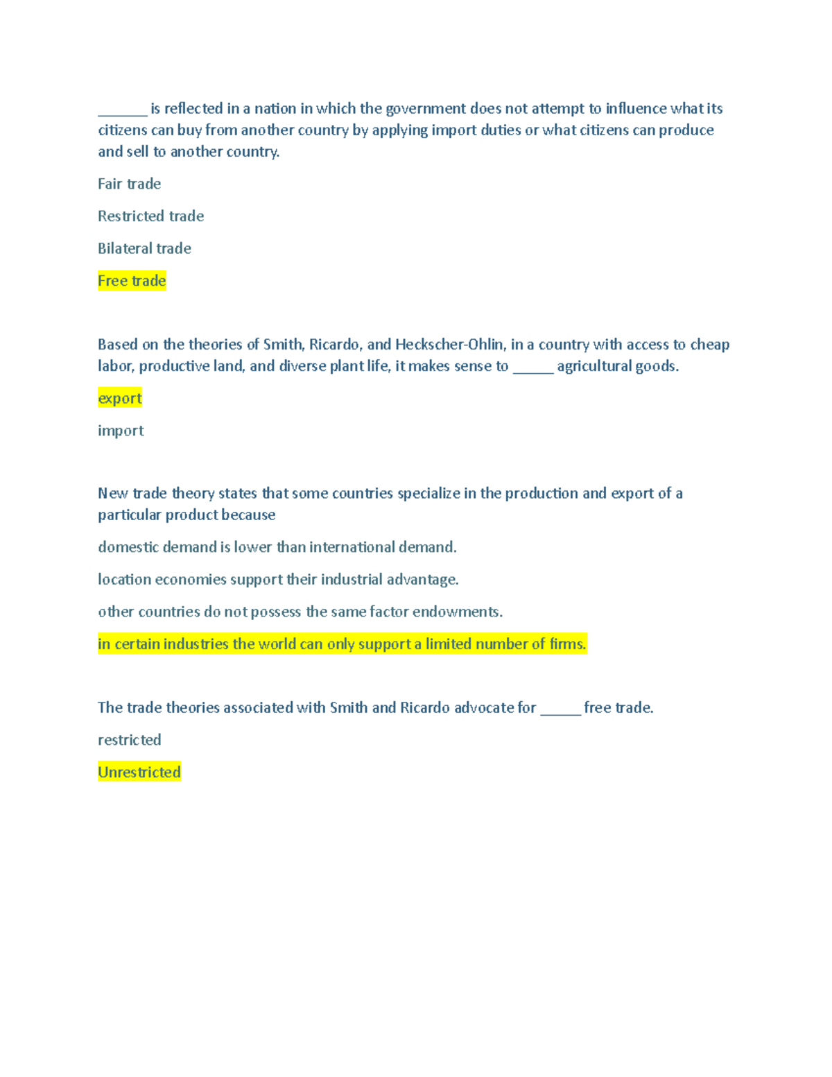 SB Chapter 6 International Trade Theory - ______ is reflected in a ...