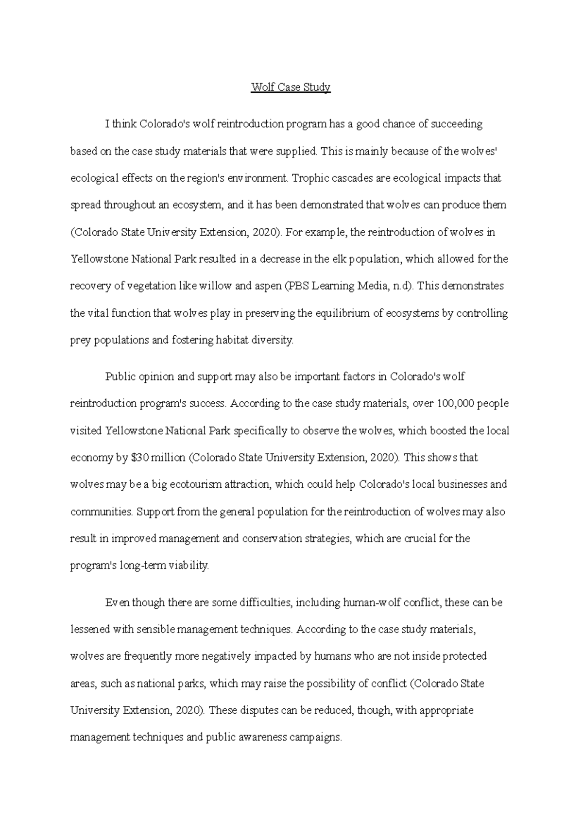 Wolf Case Study - This is mainly because of the wolves' ecological ...