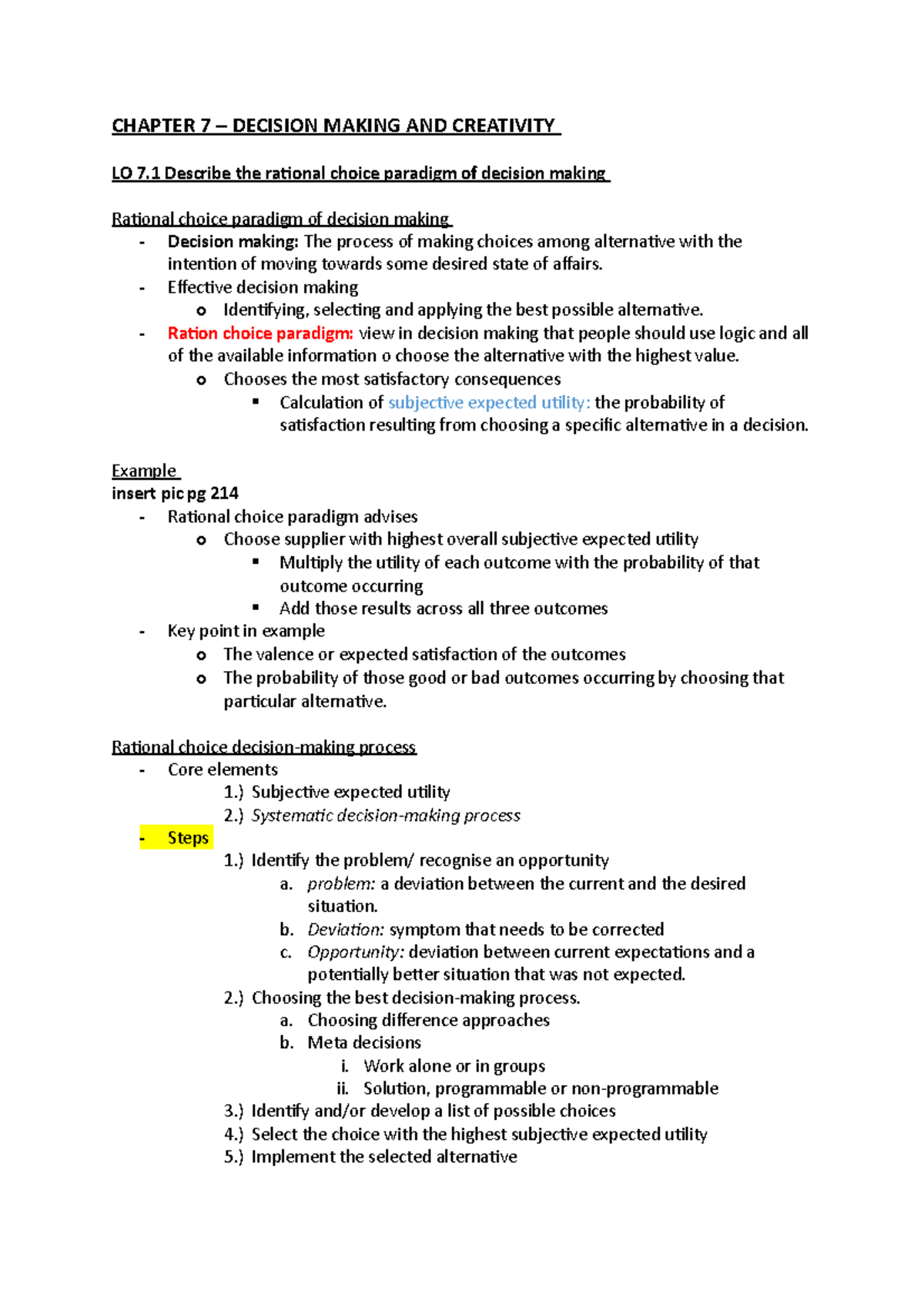 Chapter 7 – Decision Making AND Creativity - CHAPTER 7 – DECISION ...