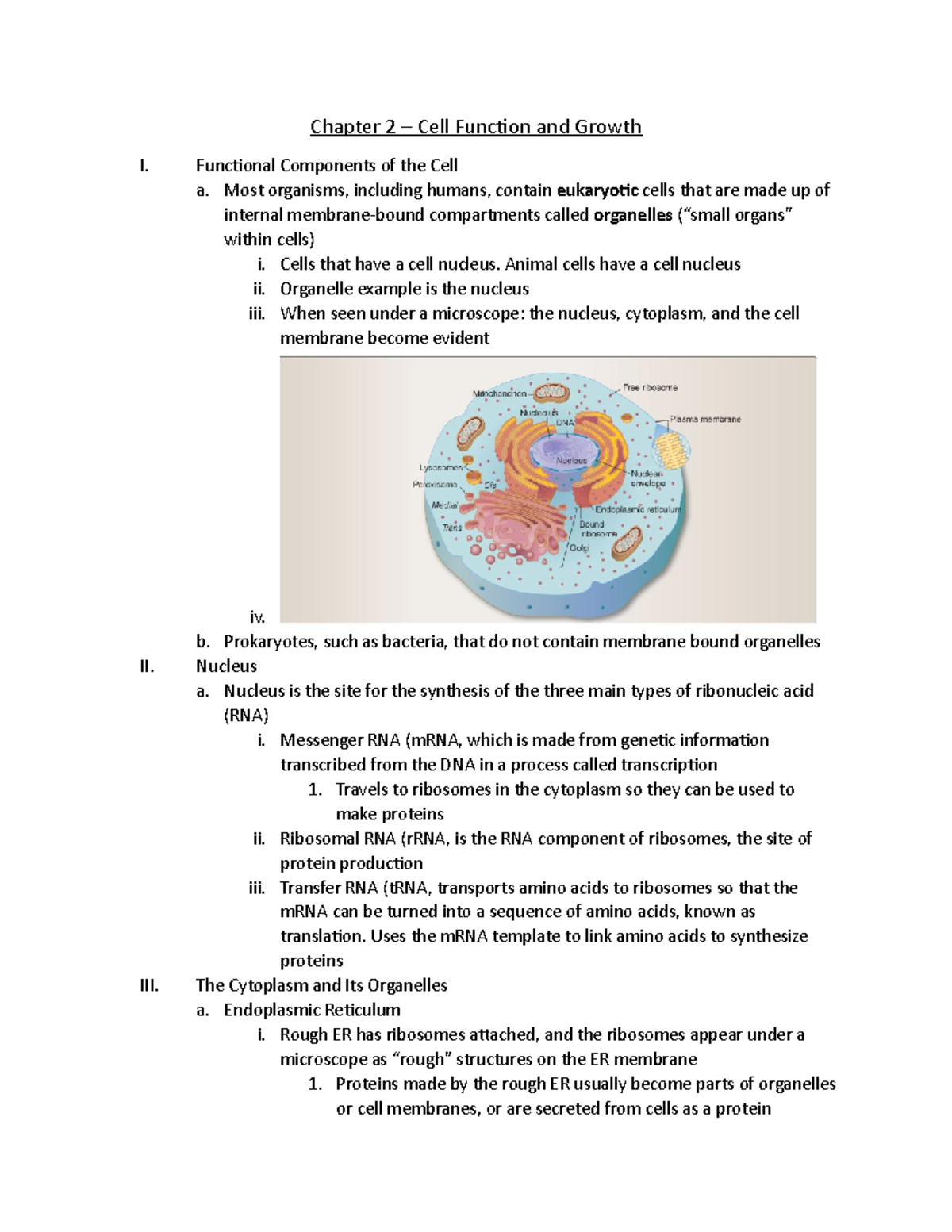 Chapter 2 - notes - Chapter 2 – Cell Function and Growth I. Functional ...