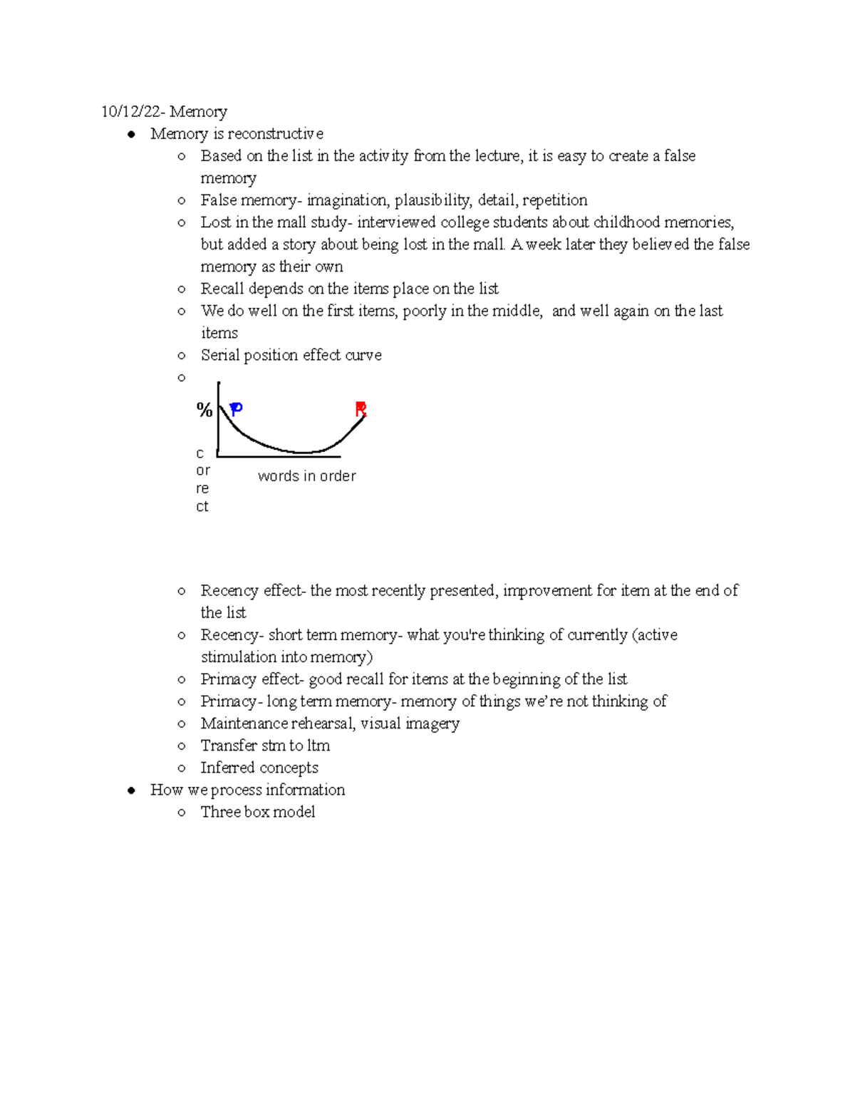 Psych 202- midterm 2 - 10/12/22- Memory Memory is reconstructive Based on the list in the - Studocu