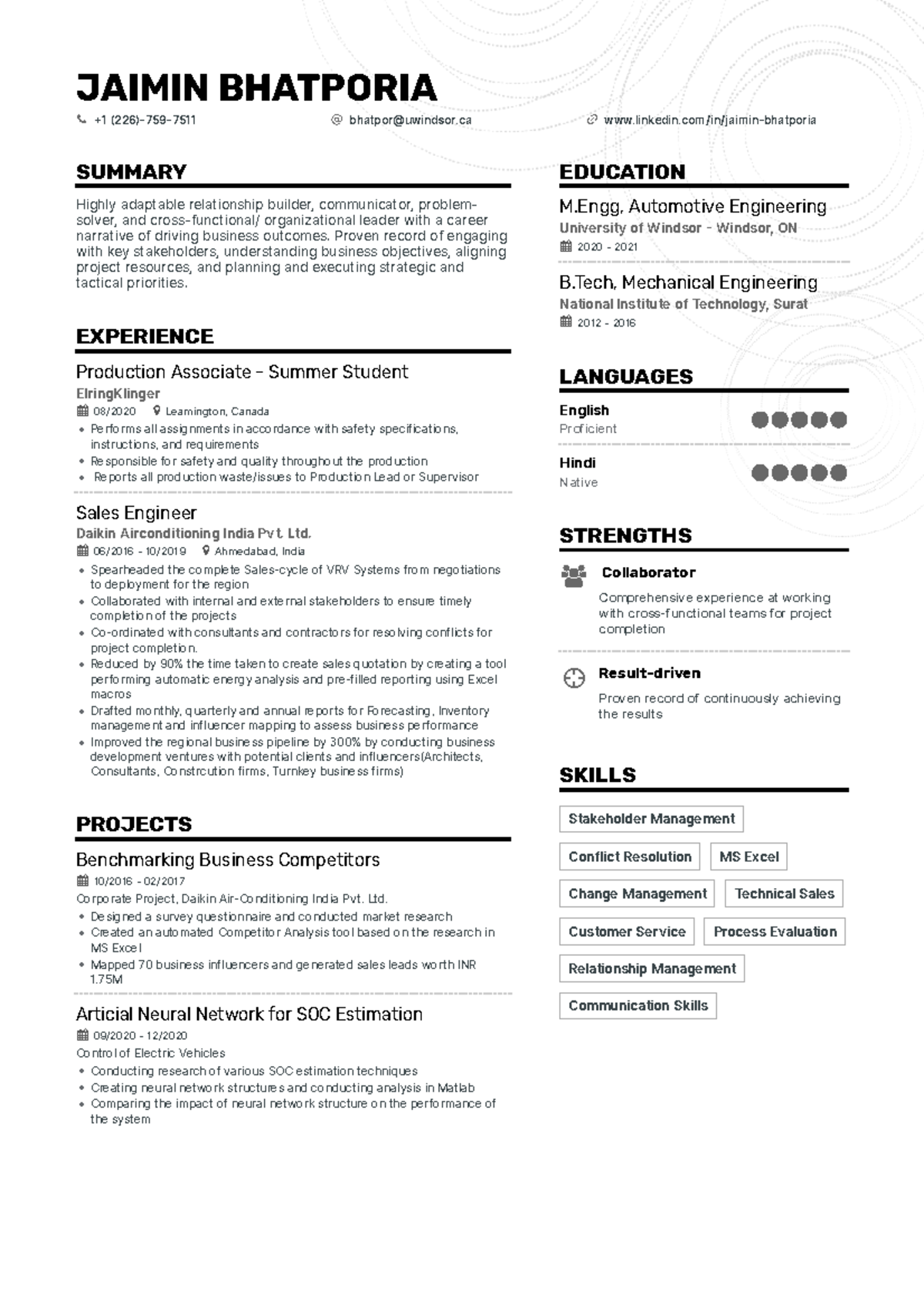 Resume Jaimin Bhatporia - ~08/2020 + ~06/2016 - 10/2019 + ~10/2016 - 02 ...