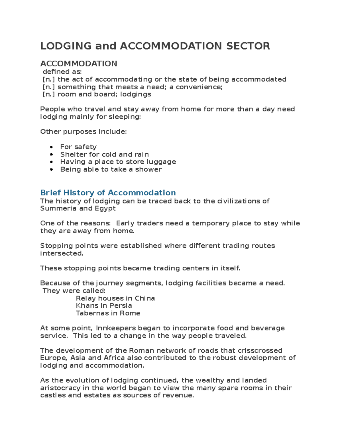 Lodging and Accommodation Sector - LODGING and ACCOMMODATION SECTOR ...