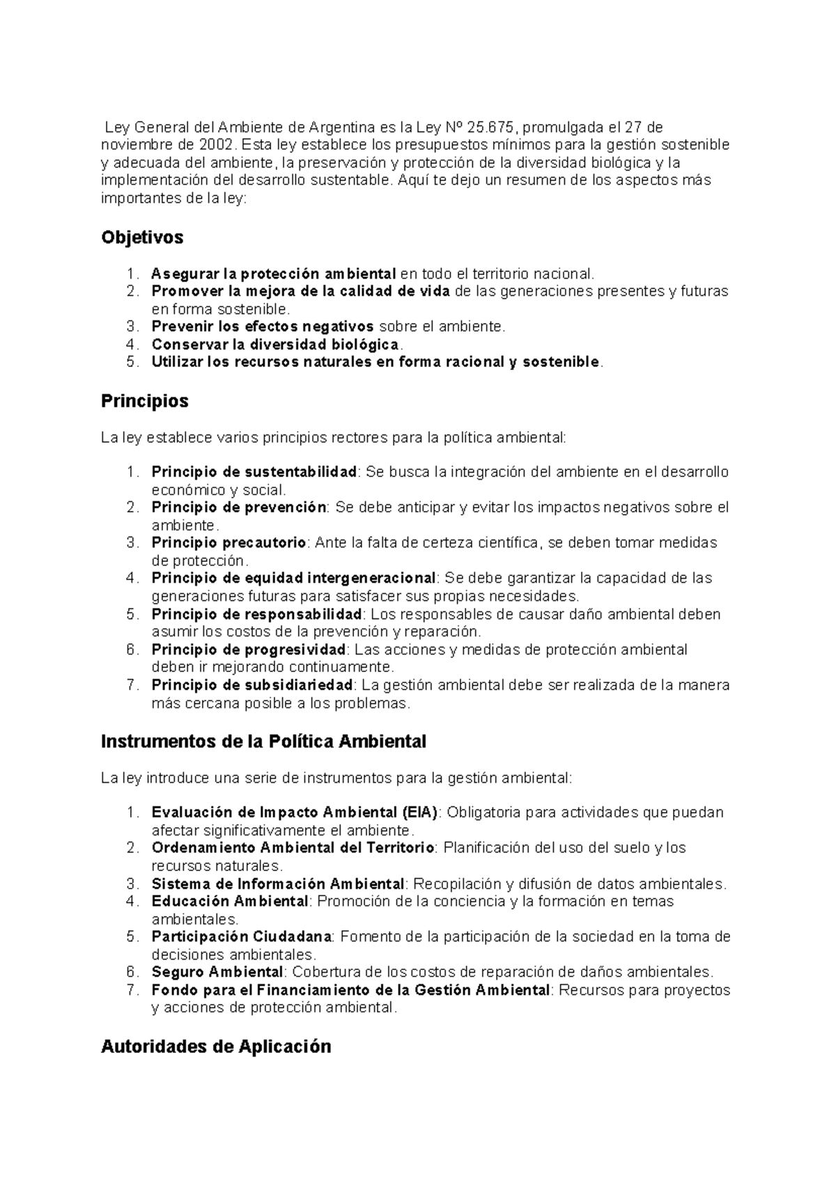 Ley General del Ambiente de Argentina es la Ley Nº 25 - Esta ley ...