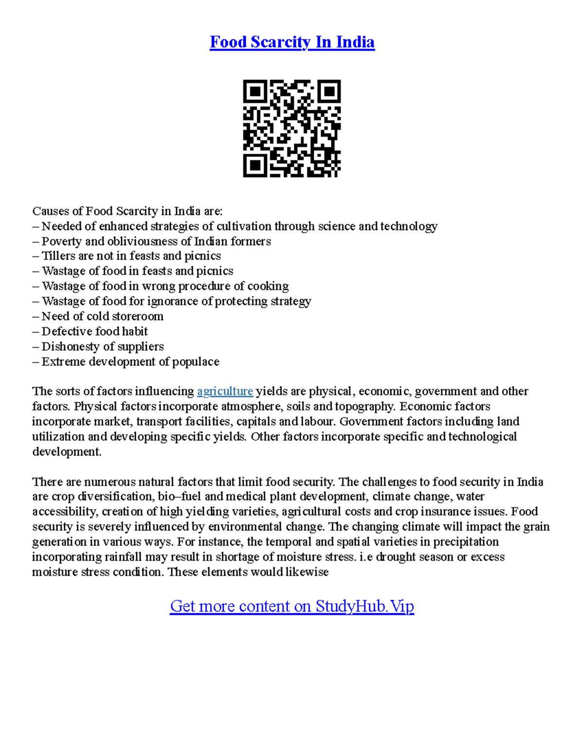 Essay On Food Security In India - Food Scarcity In India Causes of Food ...