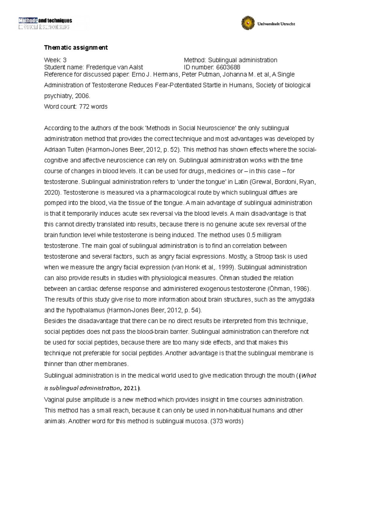 Thematic Assignment Week 3 - Testosterone - Thematic assignment Week: 3 ...