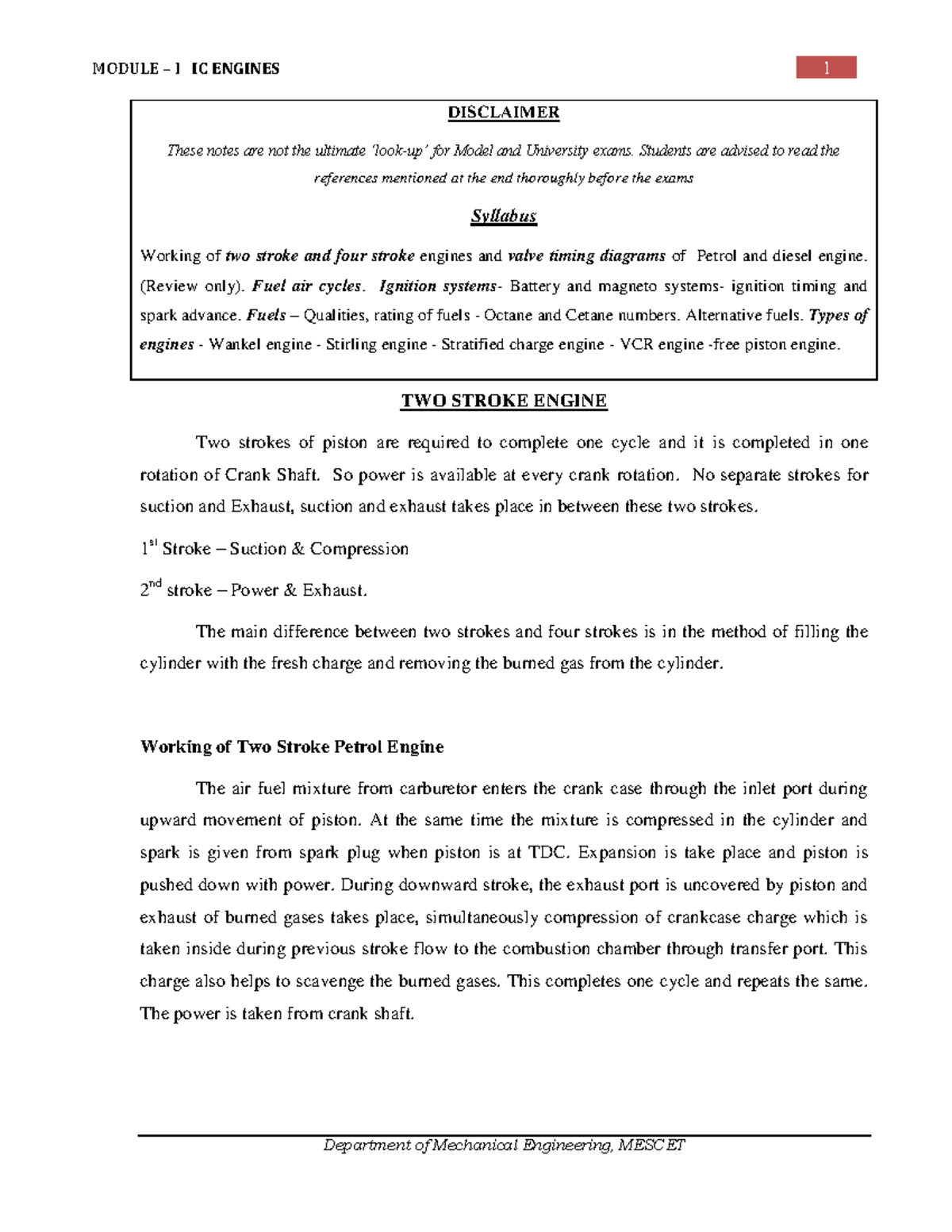 IC Engines Module-I - DISCLAIMER These notes are not the ultimate ‘look ...