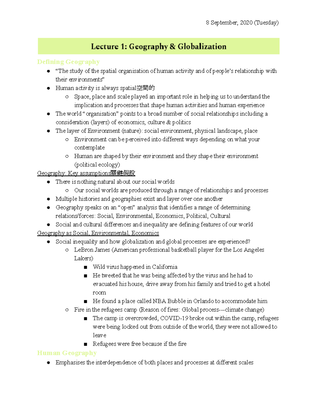 Lecture 1 Geography & Globalization - Defining Geography “The study of ...