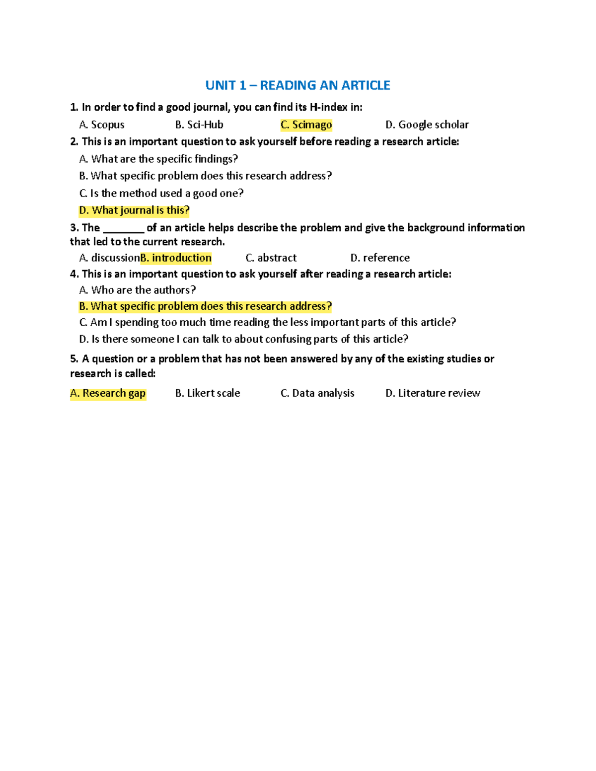 236 U1 Reading articles MCQ - UNIT 1 – READING AN ARTICLE In order to ...