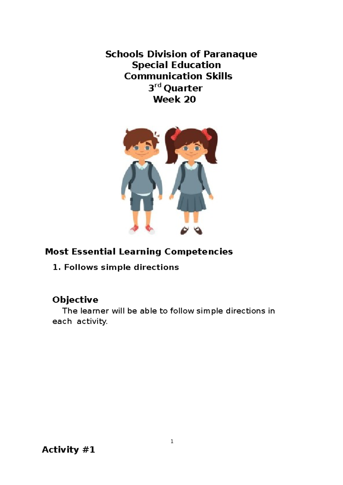 Communication Skills SPED ID Quarter 3 Worksheet 20 Week20 - Schools ...