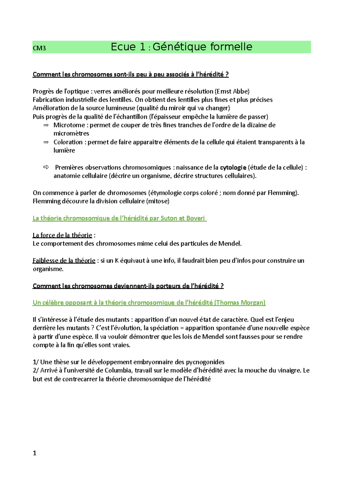 Cours 3 génétique formelle - CM3 Ecue 1 : Génétique formelle Comment ...