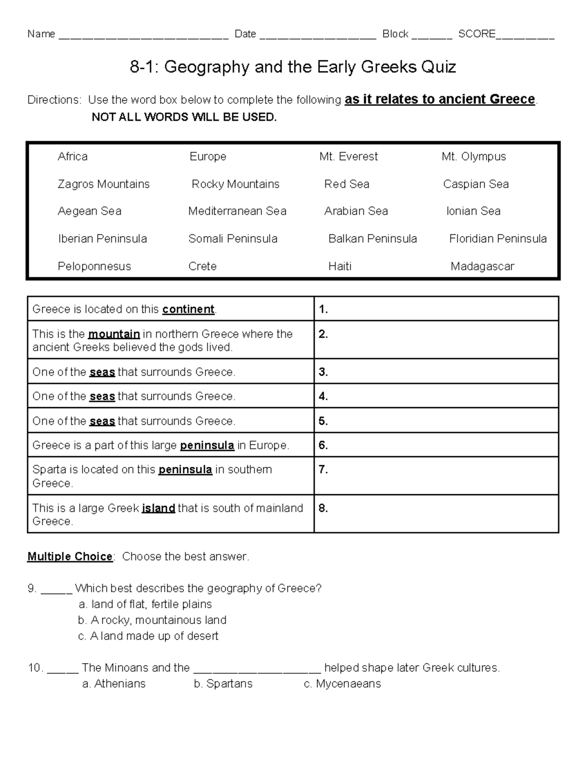 Chapter 8-1 quiz - This is for class - Name ...
