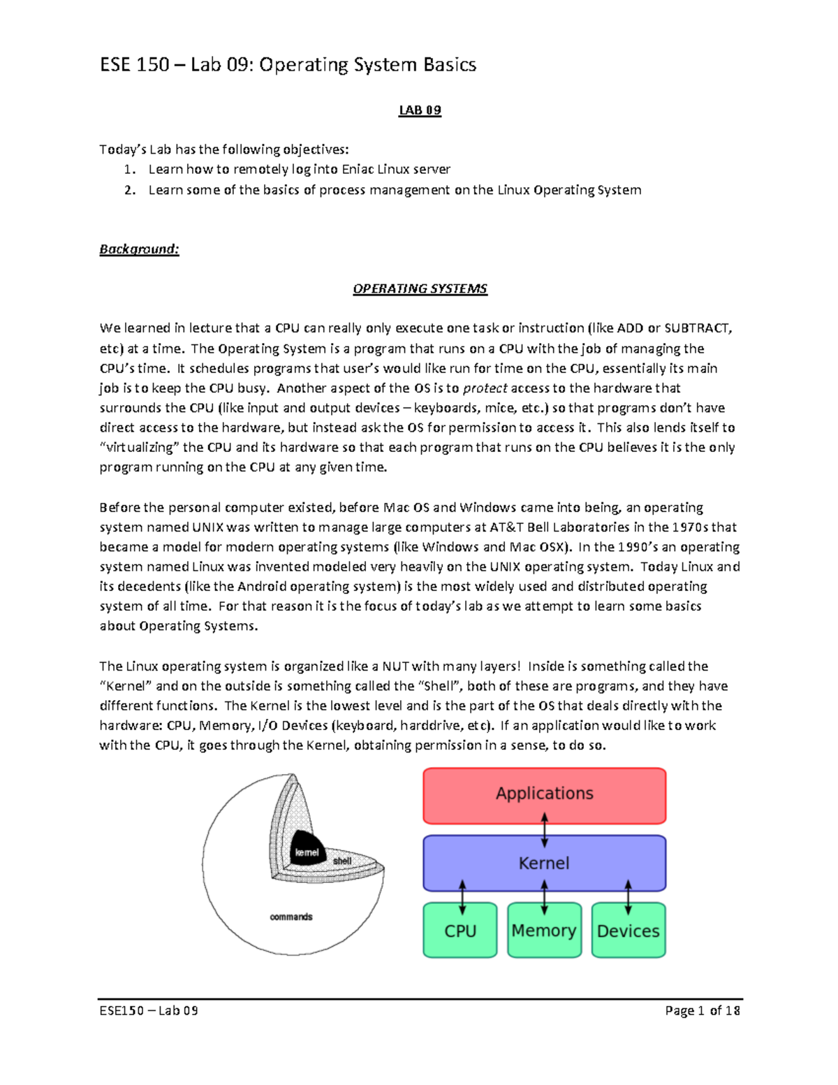 ESE150 Lab09 Operating Systems - process management - LAB 09 Today’s ...