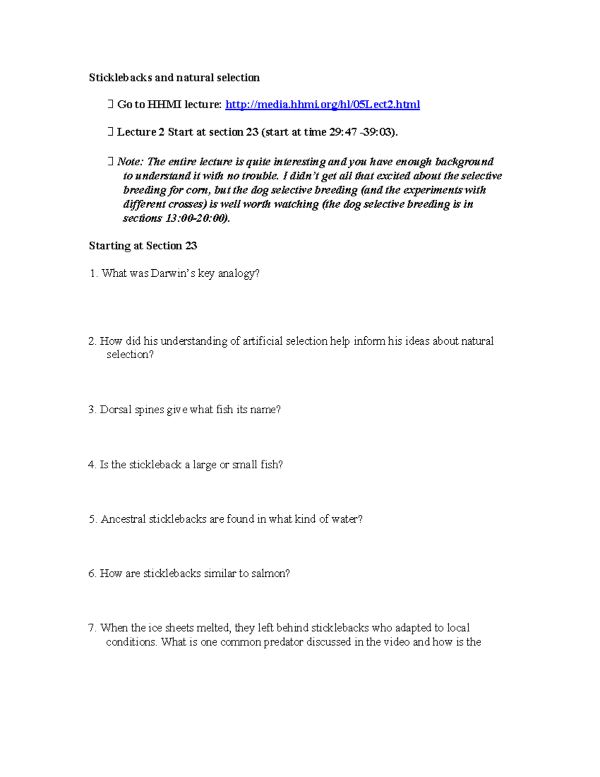 Stickleback and selectionv 2 - Sticklebacks and natural selection ฀ Go ...