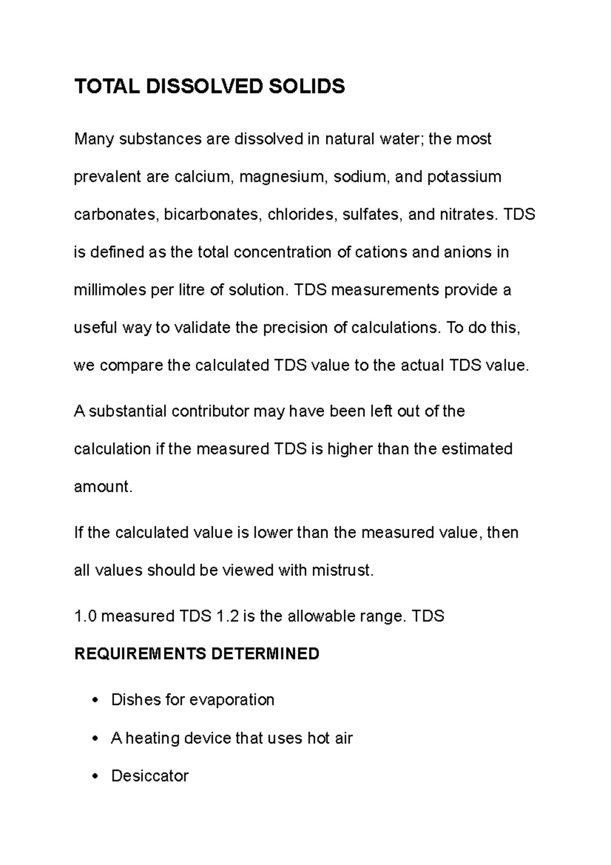 Total Dissolved Solids - TOTAL DISSOLVED SOLIDS Many substances are ...