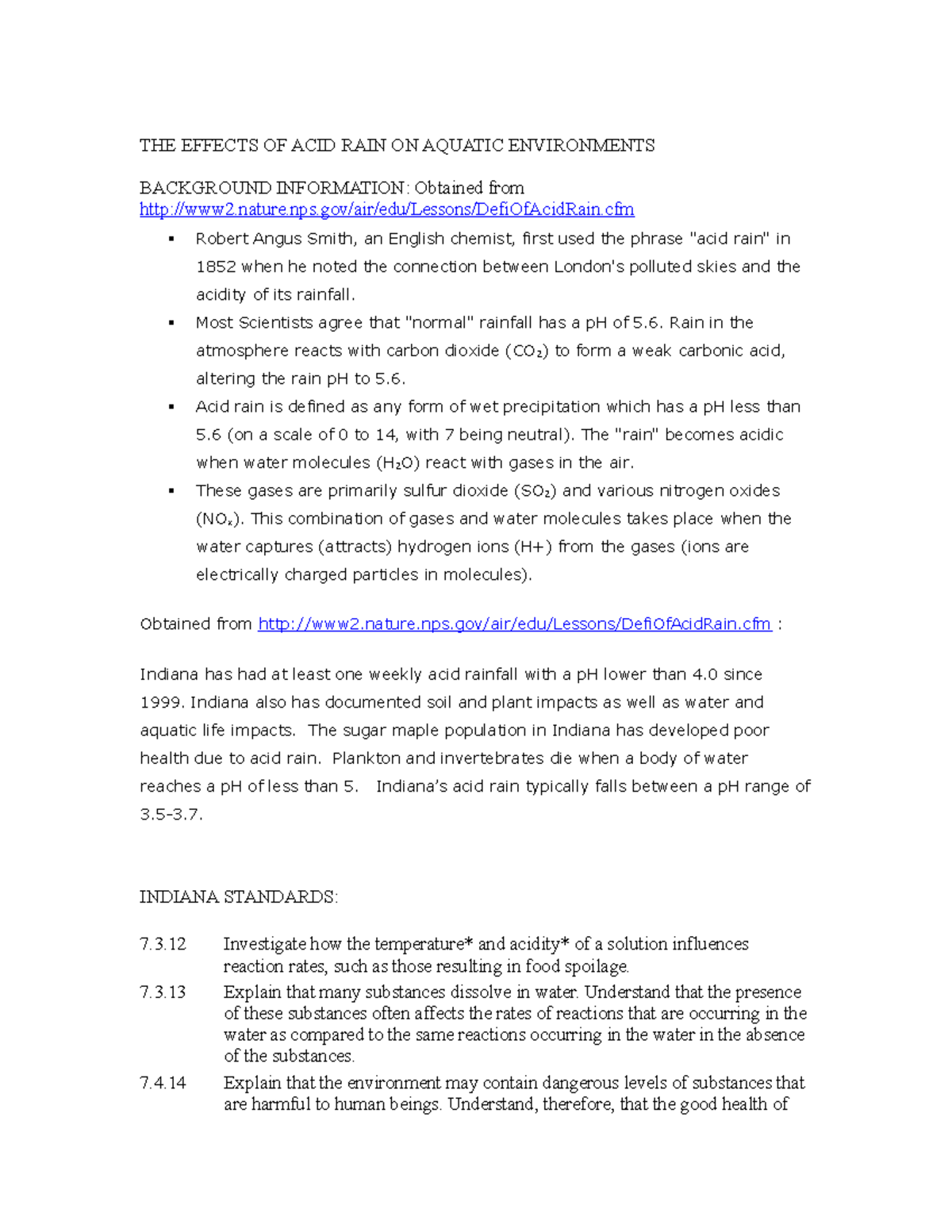 THE Effects OF ACID RAIN ON Aquatic Environments - THE EFFECTS OF ACID ...