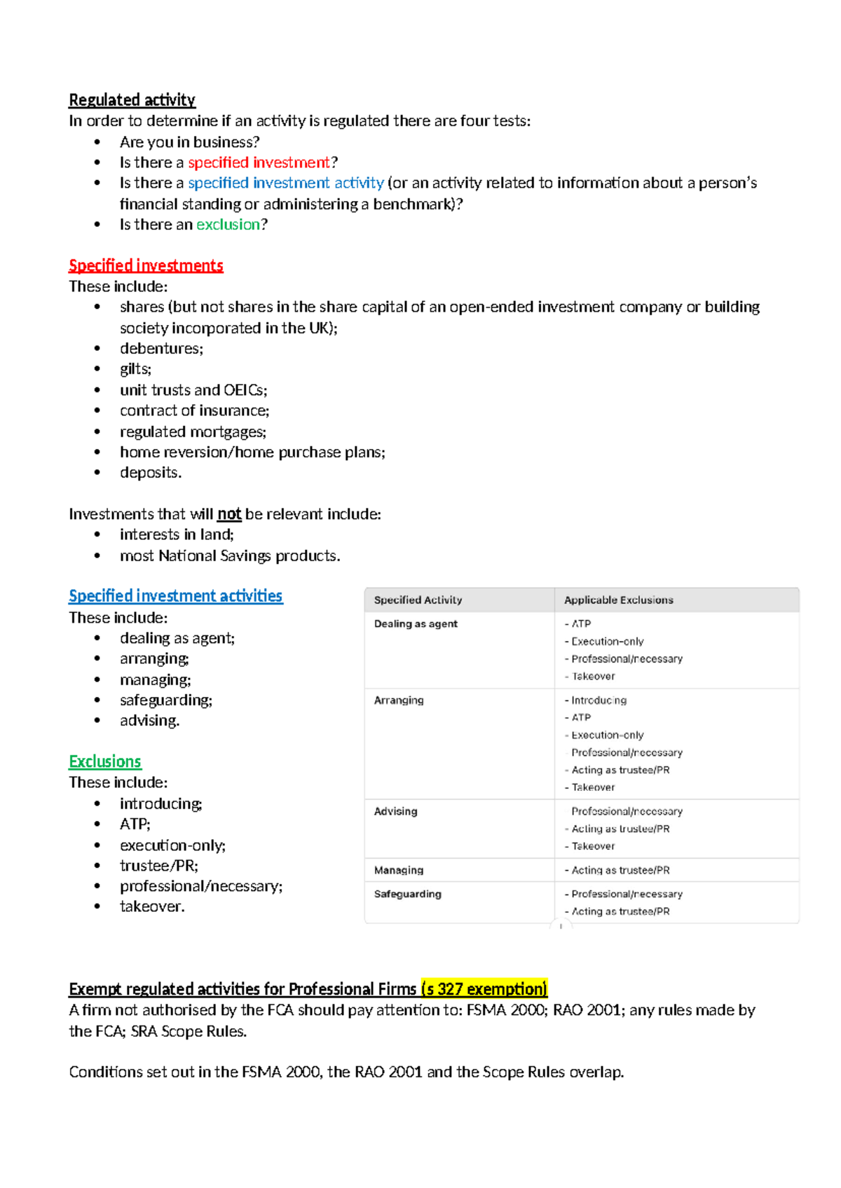 Legal services Unit 2 summary - Financial Services - Regulated activity ...