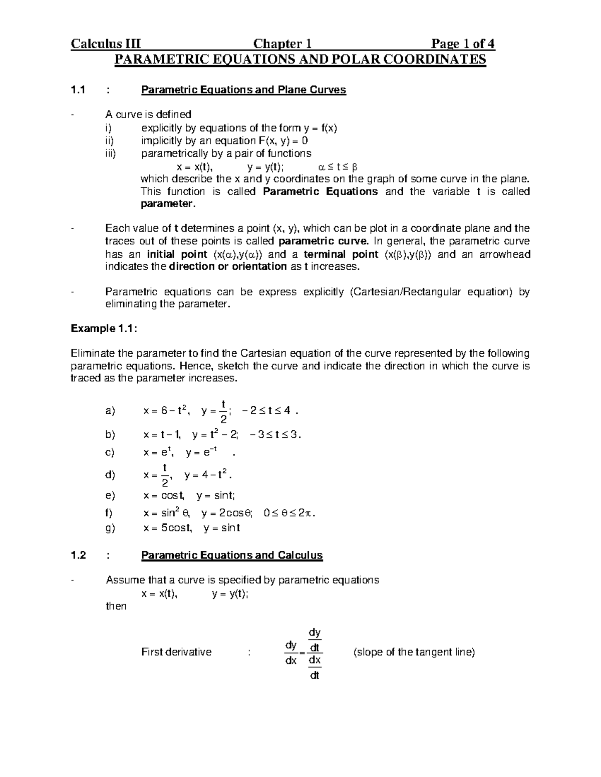 Chapter 1 PE n PC - Calculus3 - PARAMETRIC EQUATIONS AND POLAR ...