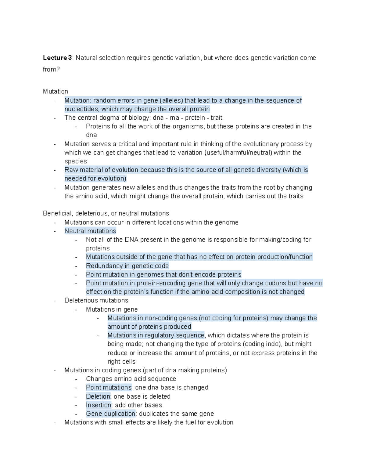 Evolution Pt. 2 - Lecture notes 3-4 - Lecture 3 : Natural selection ...