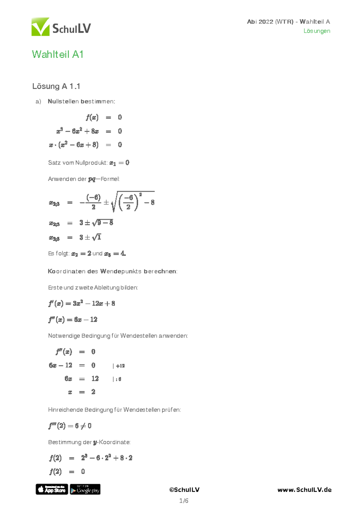 Wahlteil A1 - Lösungen - Abi Musterprüfung - a) Nulls t ellen bes t ...