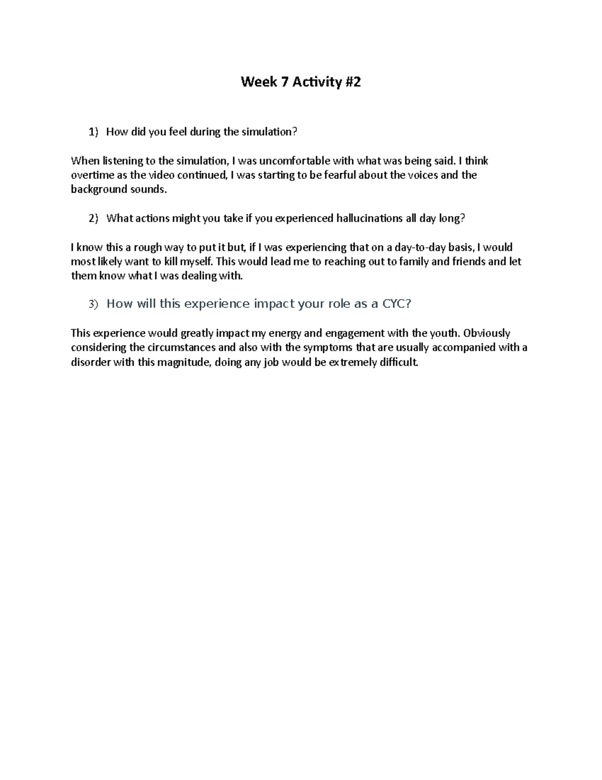 Week 7 Activity - Week 7 Activty - Week 7 Activity How did you feel ...