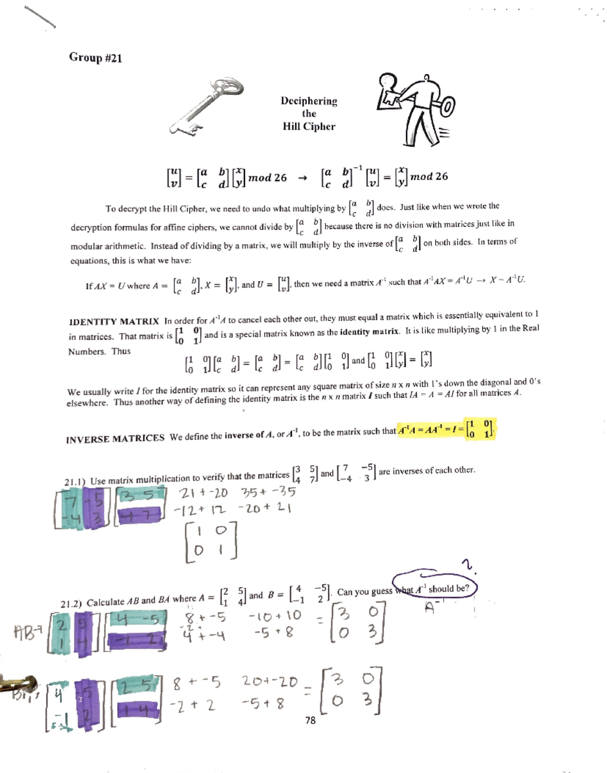 Hill cipher - classwork group 21 - AR 211-MA - Studocu