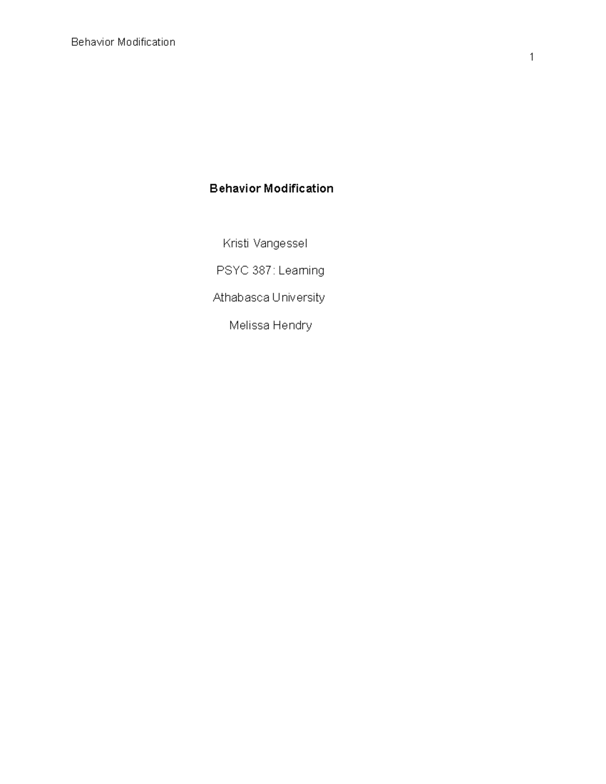 Learning Project - Google Docs - 1 Behavior Modification Kristi ...