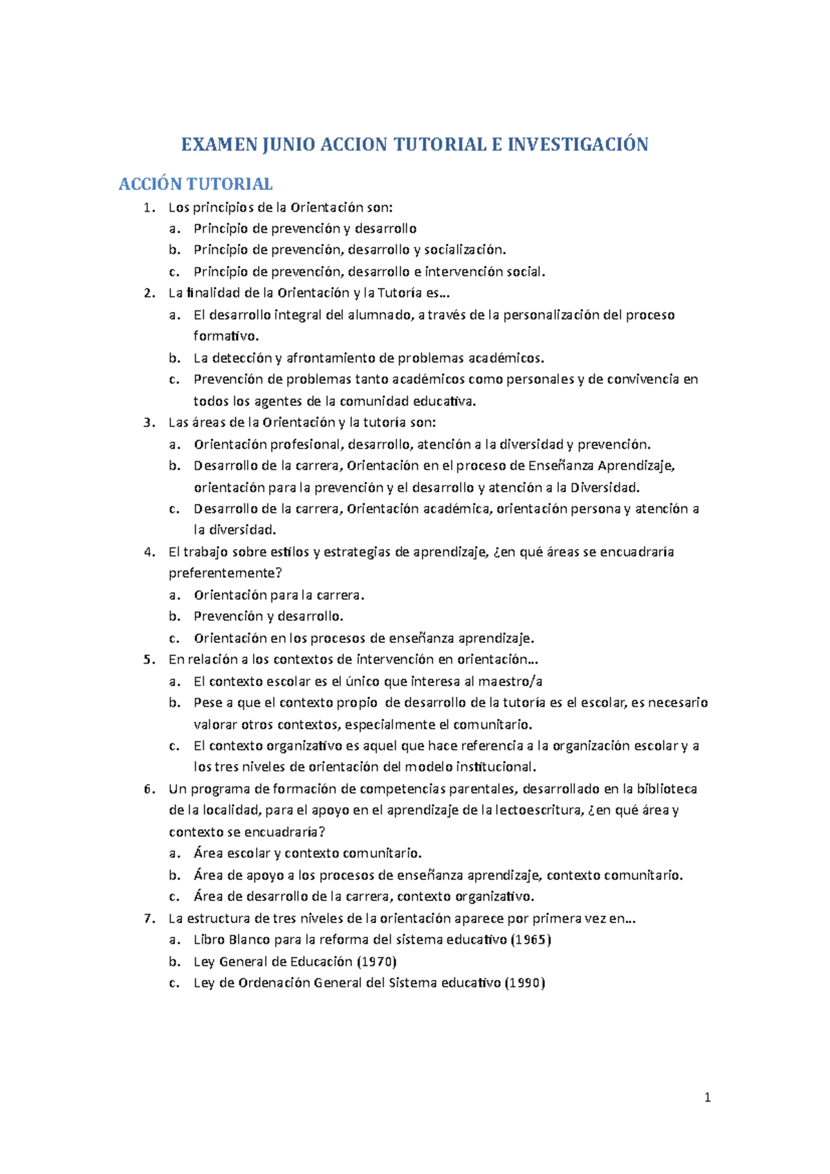 Examen Junio Accion Tutorial E Investigación - EXAMEN JUNIO ACCION TUTORIAL E INVESTIGACIÓN ...