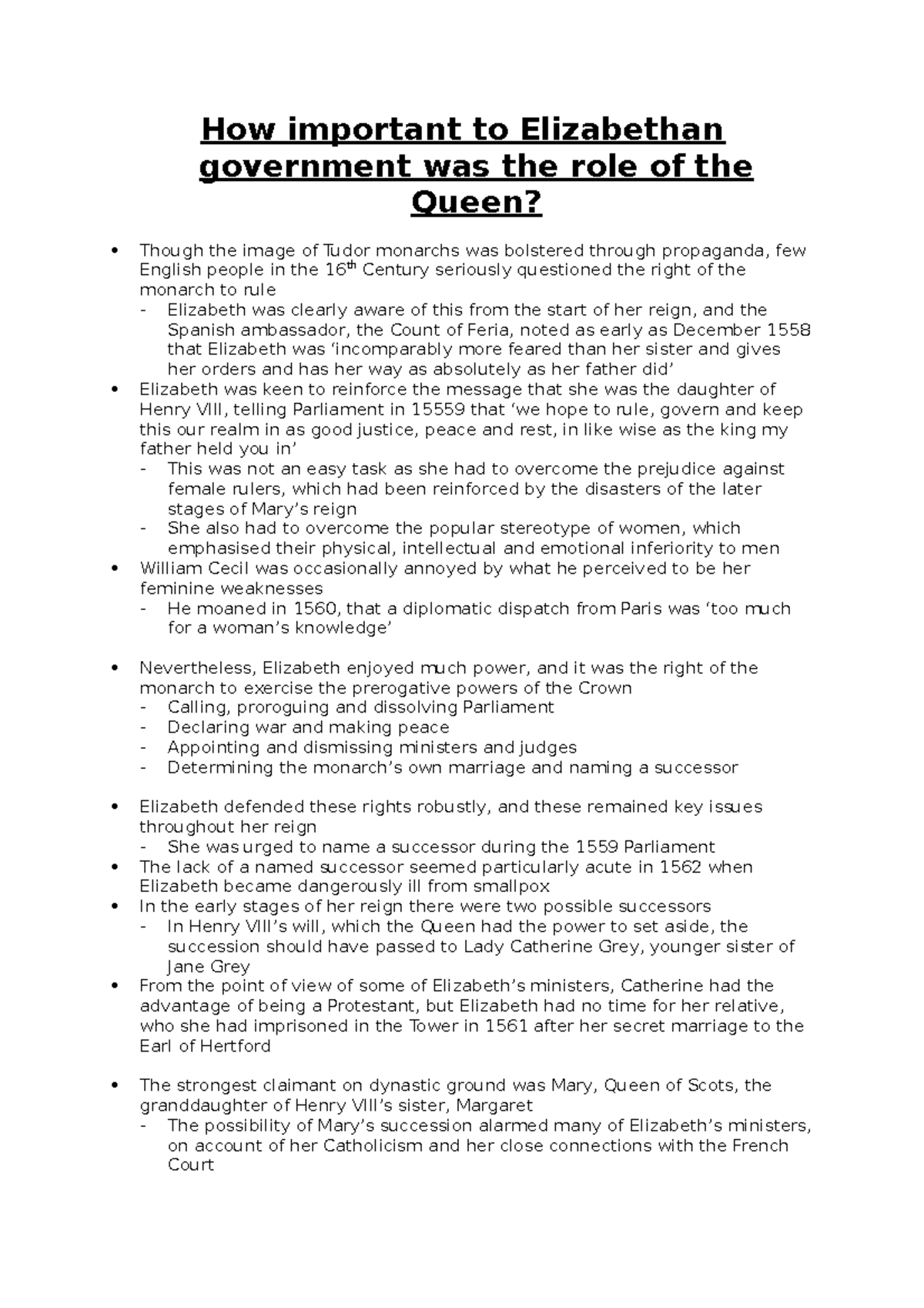 How important to Elizabethan government was the role of the Queen - How ...