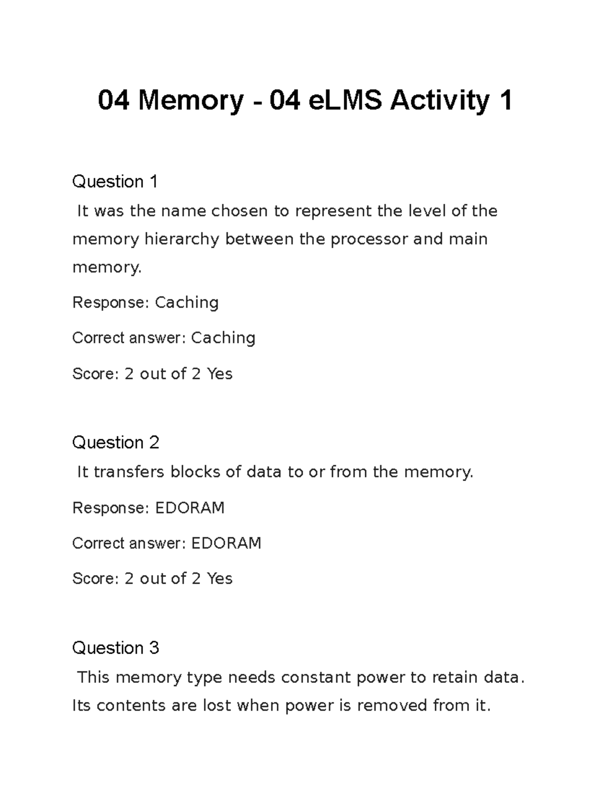 04 Memory - 04 e LMS Activity 1 - 04 Memory - 04 eLMS Activity 1 ...
