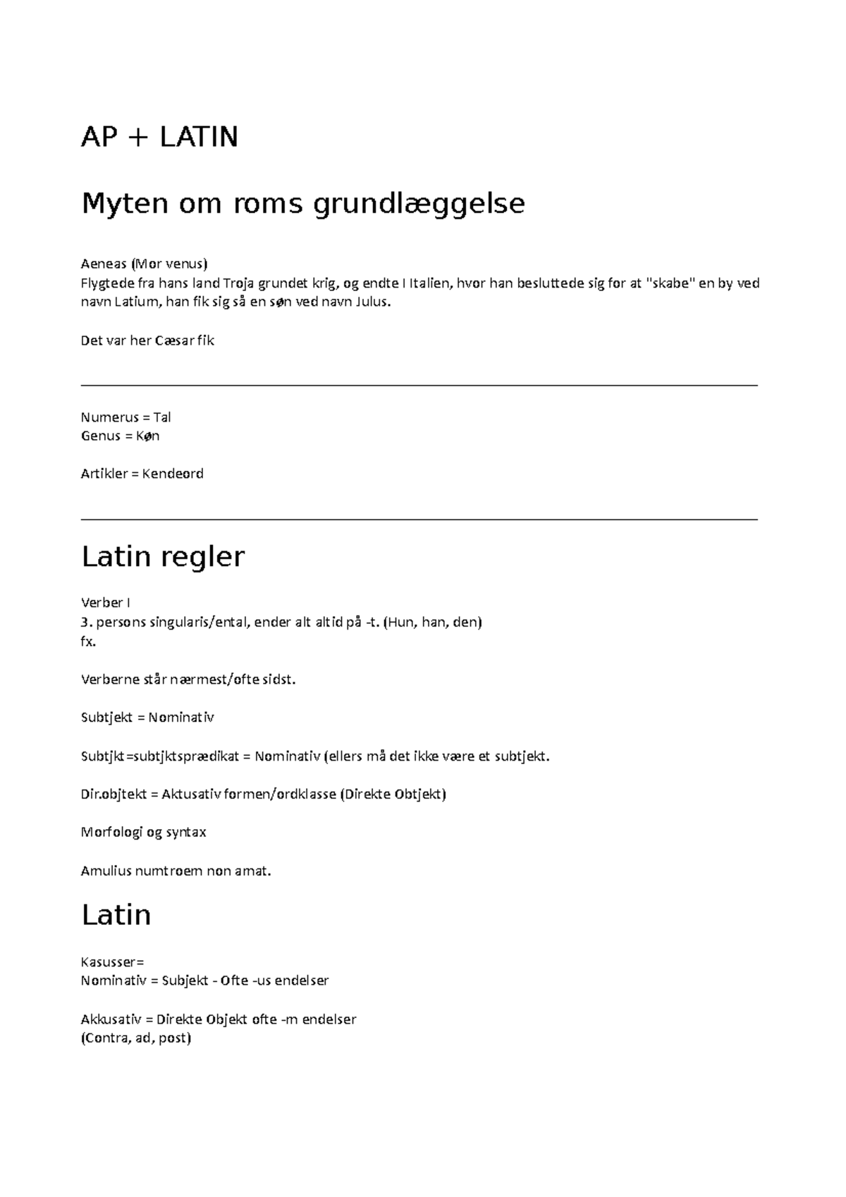 AP + Latin - AP + LATIN Myten om roms grundlæggelse Aeneas (Mor venus ...