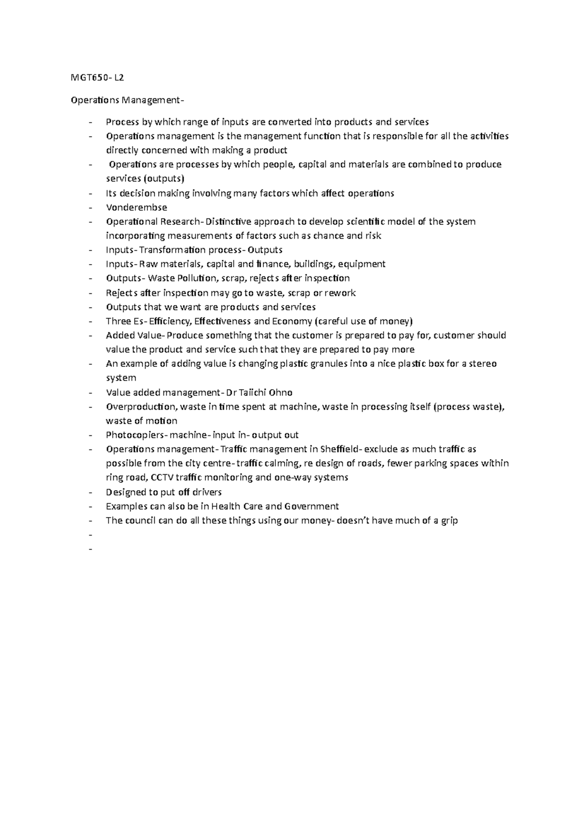 MGT650- L2 - MGT650- L Operations Management- Process by which range of ...