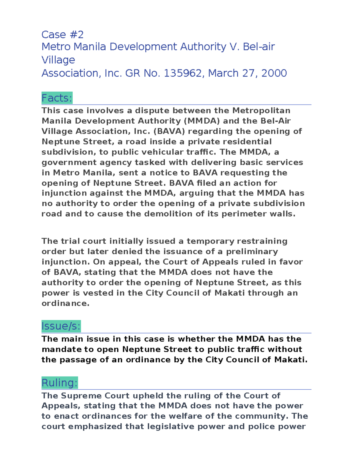 Case 2 - Case Digest - Case Metro Manila Development Authority V. Bel ...