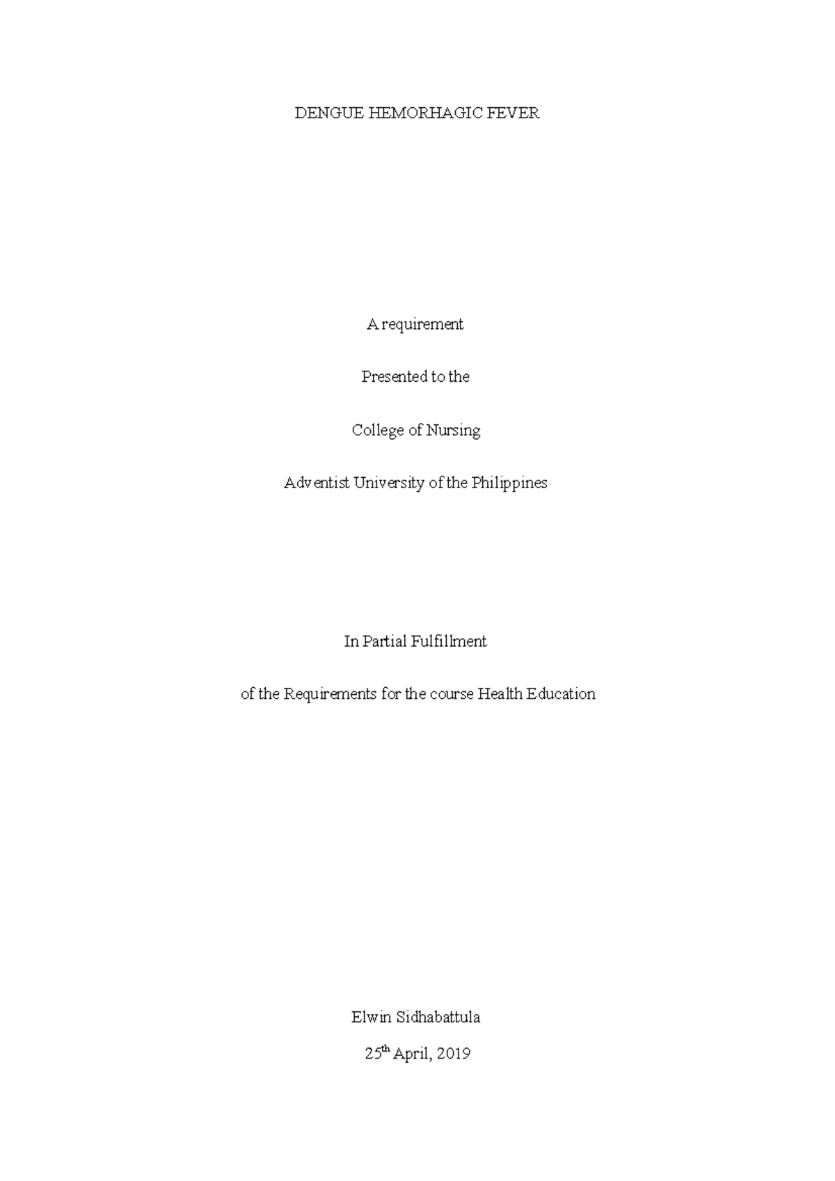 Dengue Case Study - Nursing - Studocu