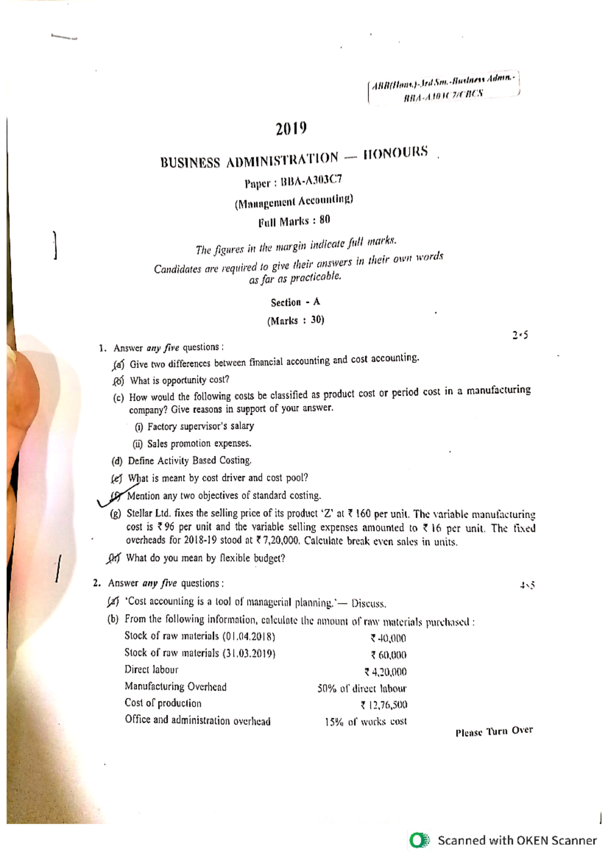 2019 cu accounts - University question paper for practice - Management ...