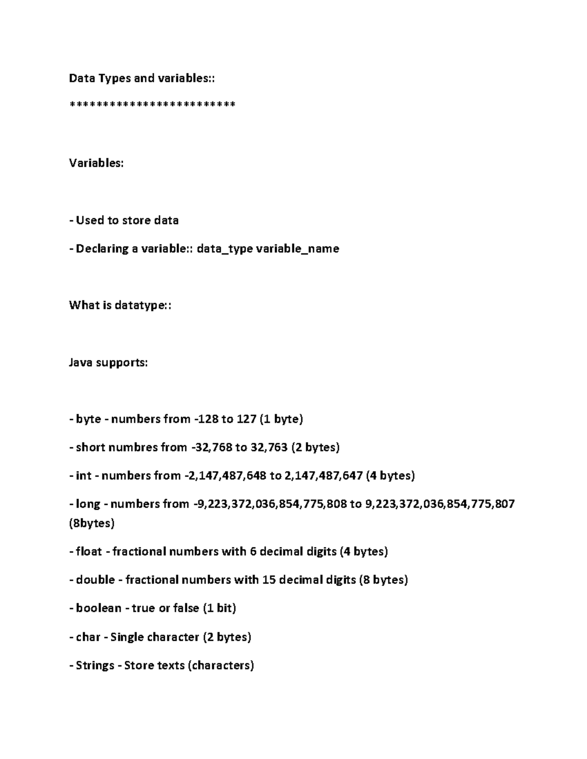 Java data types and Variables used in Java Language - Data Types and ...